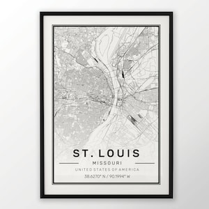 St Louis City Map Print Modern Contemporary Poster in Sizes 50x70 Fit ...