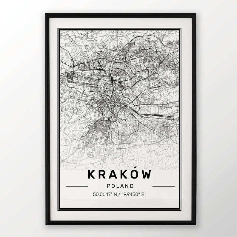 Krakow City Map Print Modern Contemporary poster in sizes | Etsy