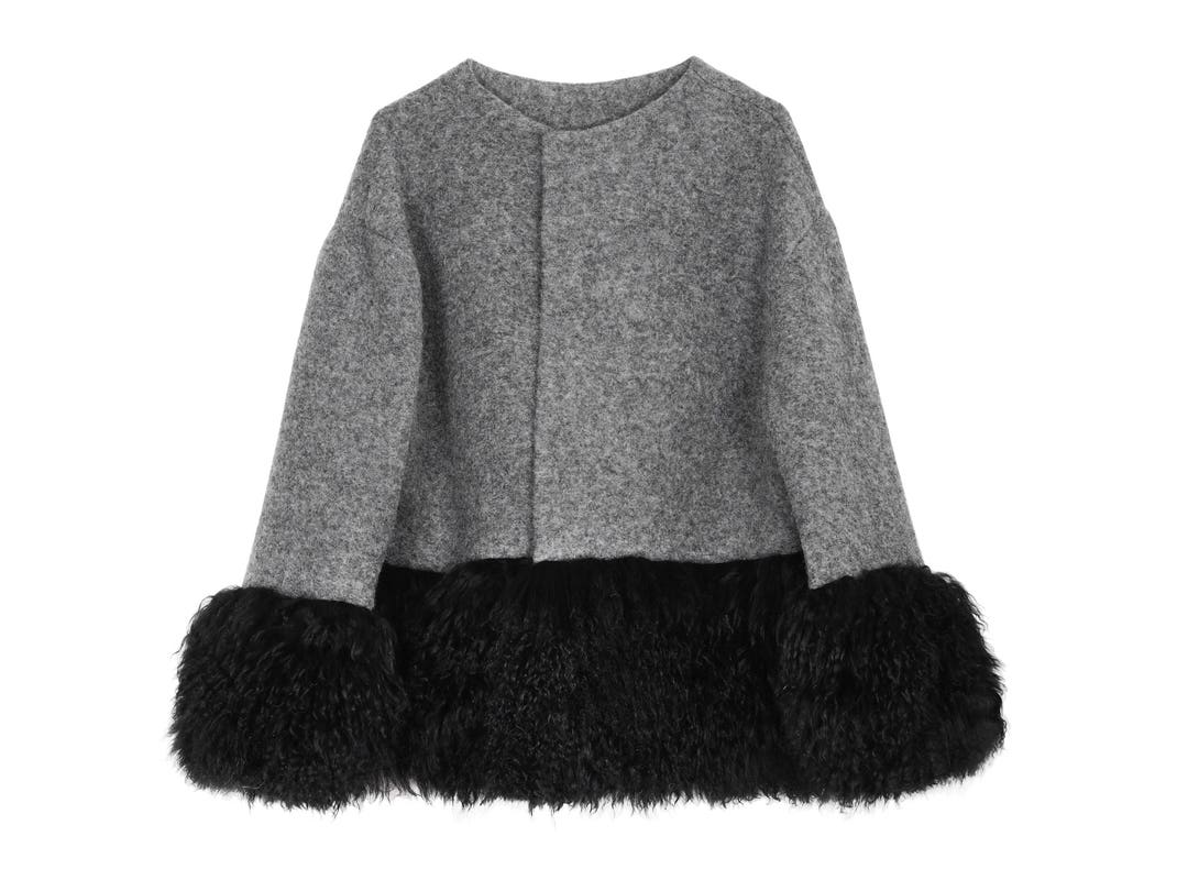 One of a Kind / Upcycled Jacket in Grey Wool and Black Genuine ...