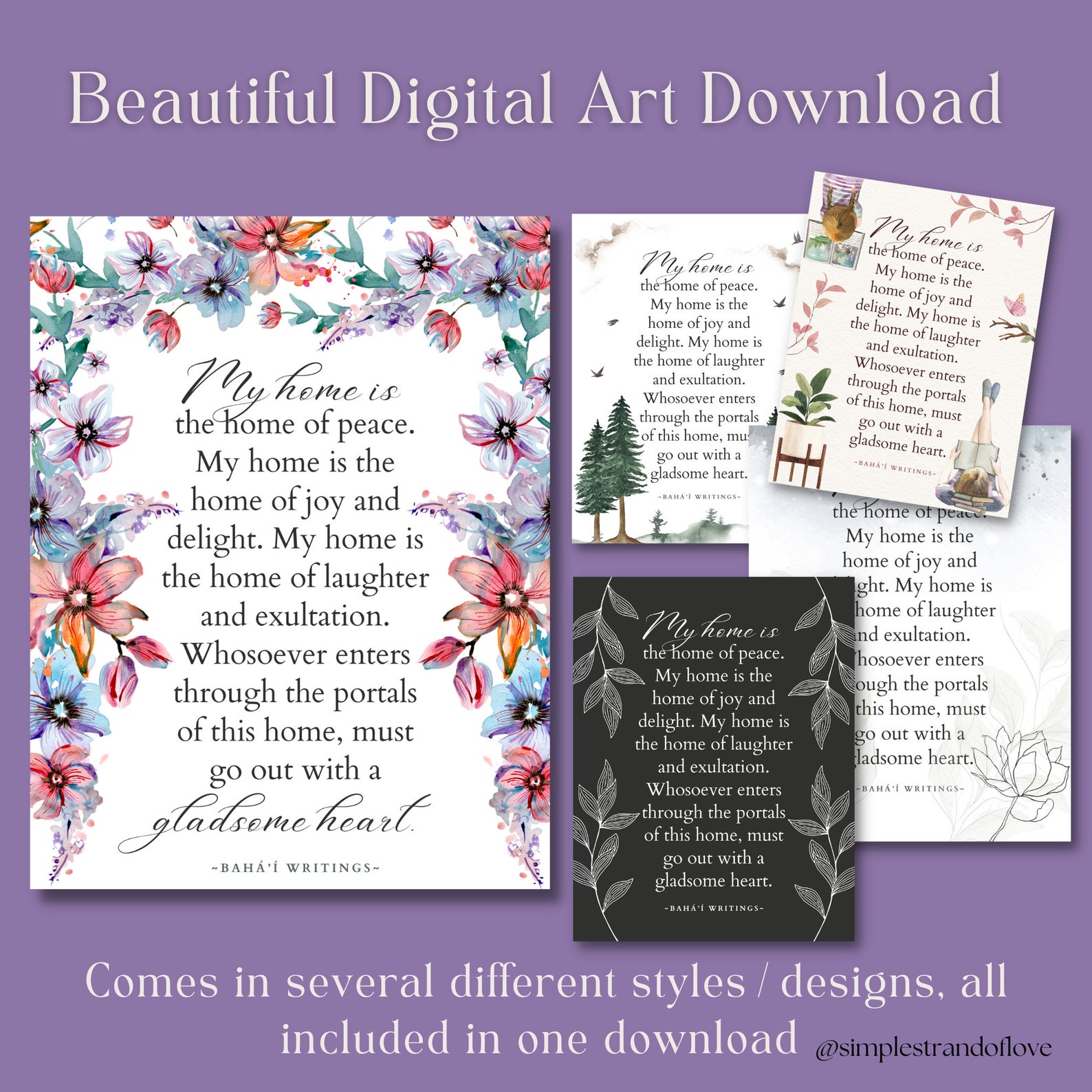 My Home is a Home of Peace, Baha'i Art, Baha'i Quote, Ayyamiha Gift ...