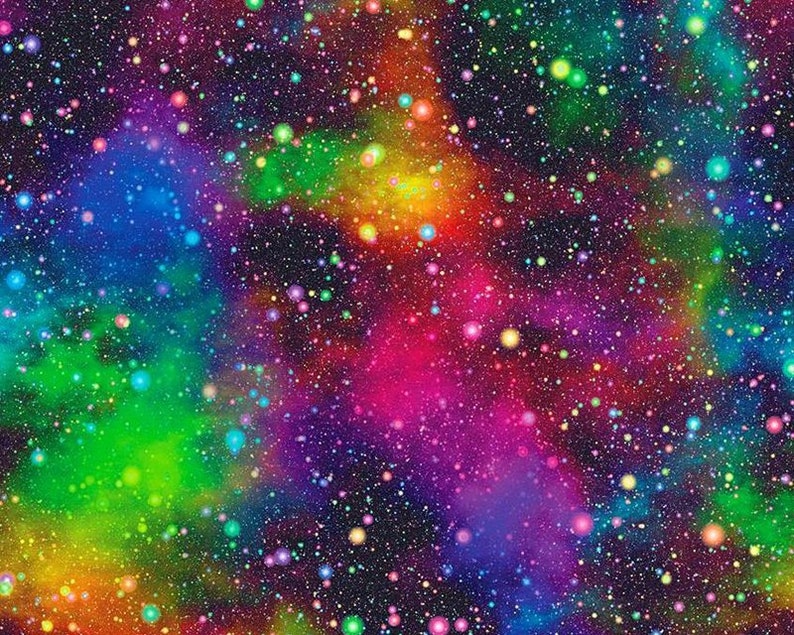 Speckled Colourful Splatter Stars Universe Rainbow Digital Print 100% ...