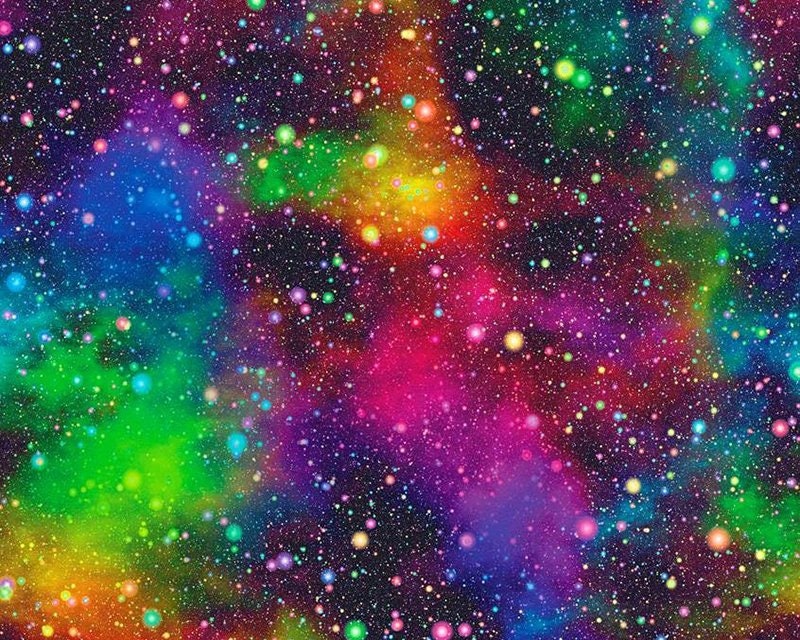 Speckled Colourful Splatter Stars Universe Rainbow Digital Print 100% ...