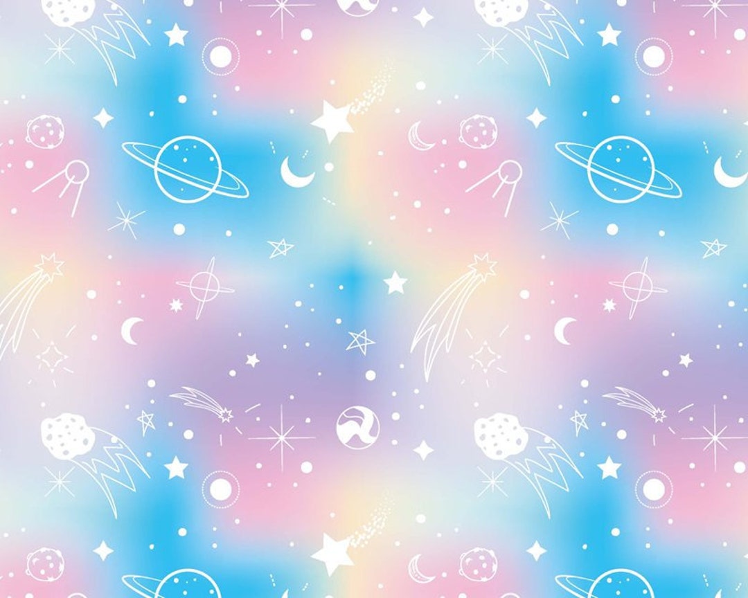 Pastel Planets Stars Universe Planet Digital Print 100% Cotton LARGE ...