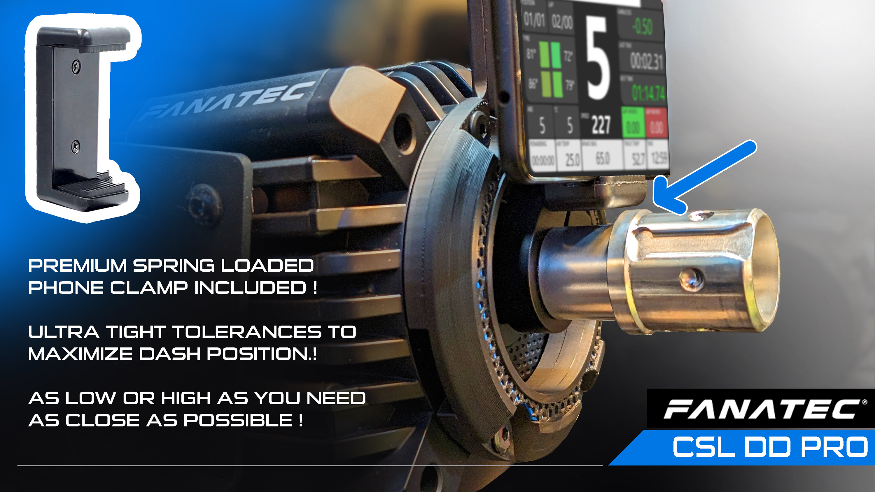 Phone Mount Dashboard Fanatec CSL DD Premium Spring Loaded OCTO Mount ...