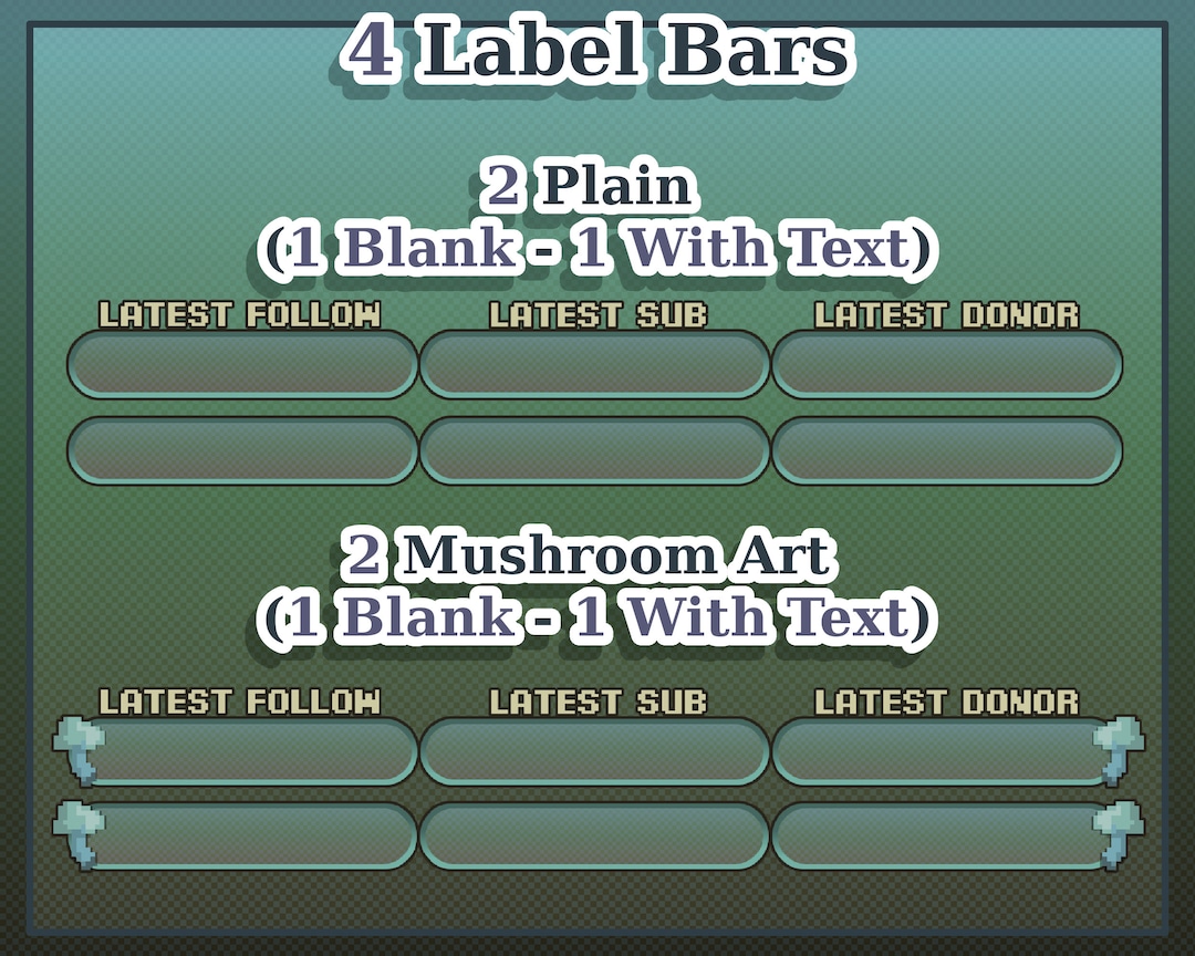 Twitch Label Bar Bundle - Nature Panels Turquoise Mushroom Pixel Art - Etsy