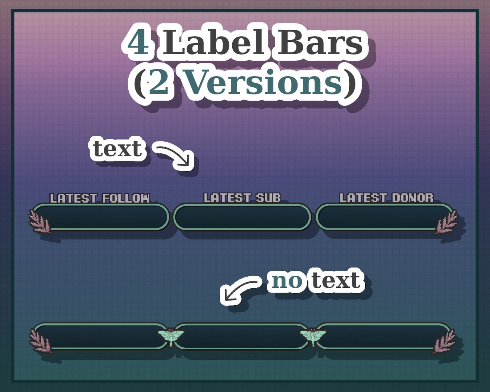 Twitch Label Bar Bundle - Nature Panels Luna Moth/mauve Leaves Pixel ...