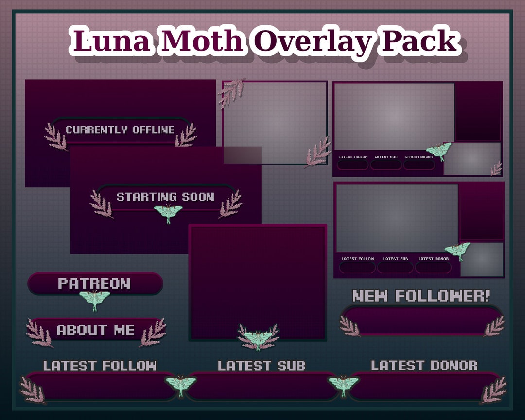 Twitch Stream Pack - Luna Moth Overlay Pixel Art Bundle - Etsy