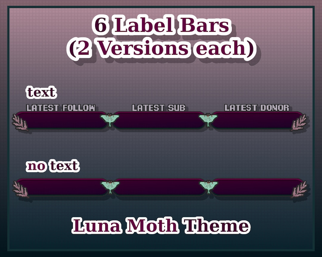 Twitch Label Bar Bundle - Nature Panels Luna Moth/mauve Leaves Pixel ...