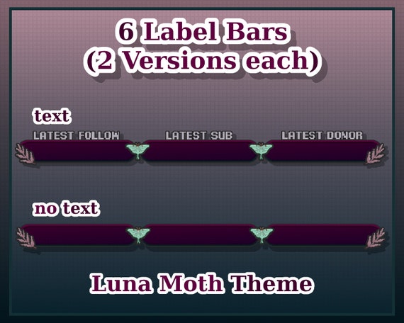 Twitch Label Bar Bundle Nature Panels Luna Moth/mauve Leaves | Etsy