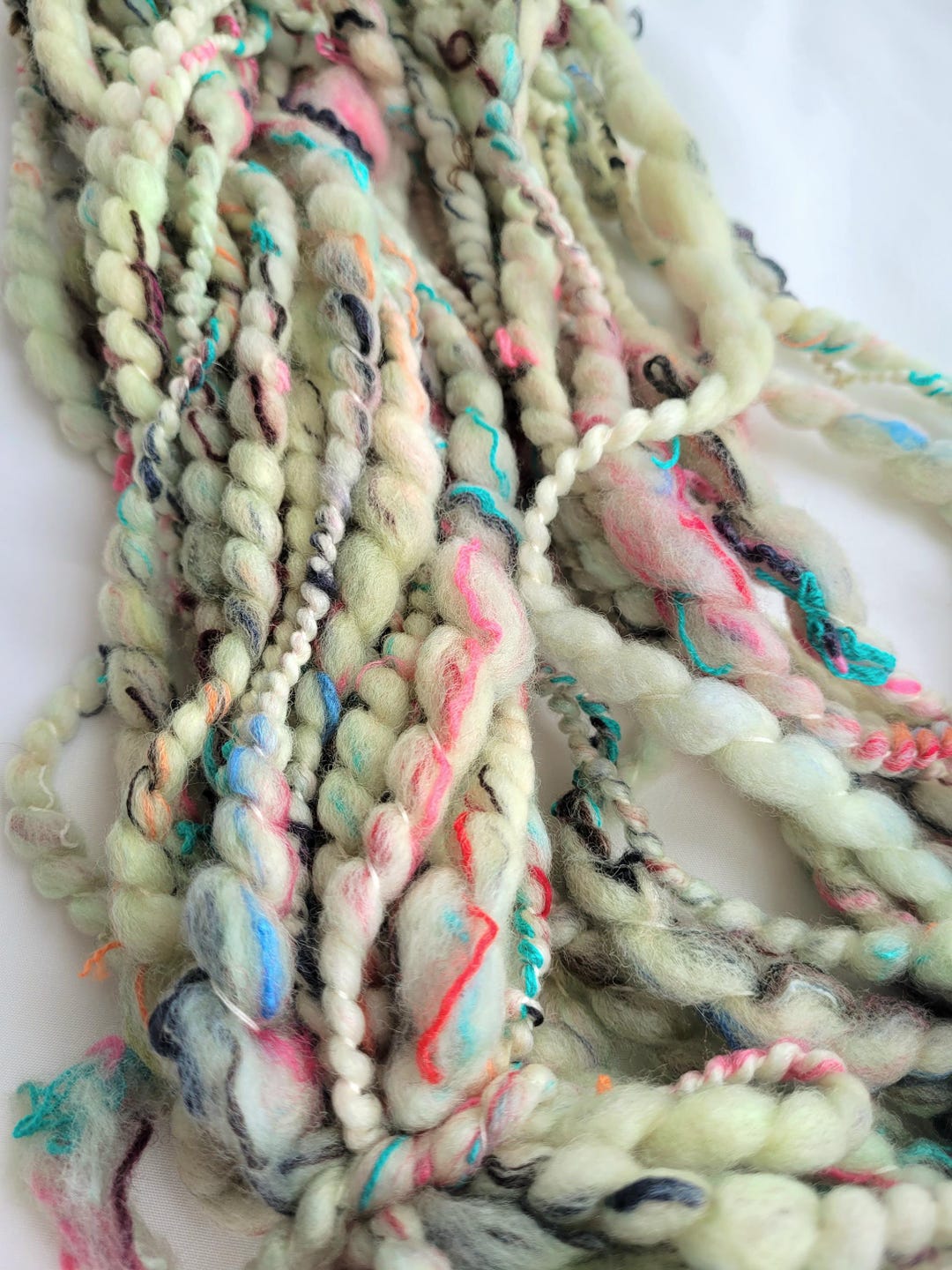 Pistachio Green Thick & Thin Yarn/ Hand Spun Art Yarn/ Slubs/ Jumbo ...