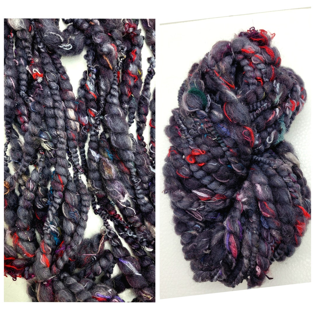 Charcoal Black Art Yarn/ Thick & Thin Yarn/ Hand Spun Yarns/ Slubs ...