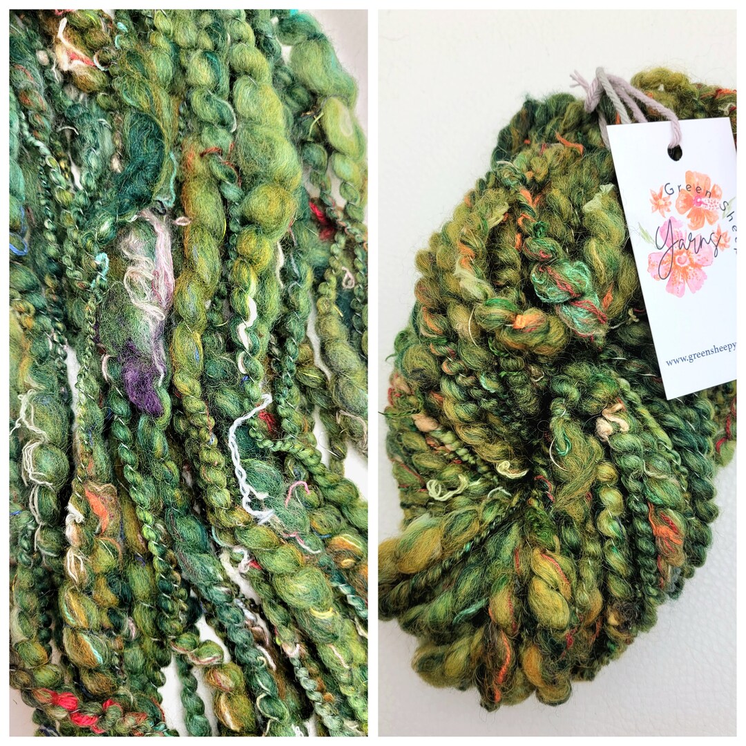 Green Art Yarn/ Thick & Thin Yarn/ Hand Spun Yarns/ Slubs/ Coils ...