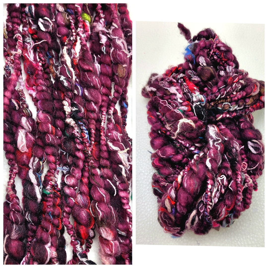 Sangria Purple Yarn/ Thick & Thin Yarn/ Hand Spun Art Yarns/ Slubs ...