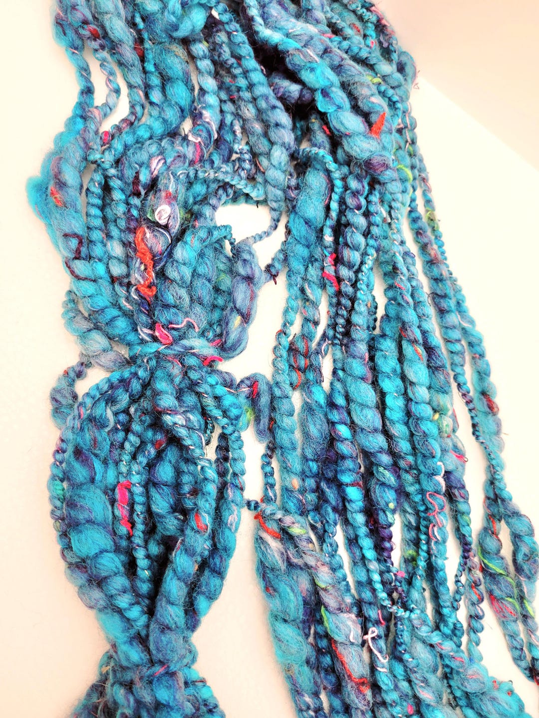 Seabreeze Blue Thick & Thin Yarn/ Hand Spun Art Yarn/ Slubs/ Jumbo ...