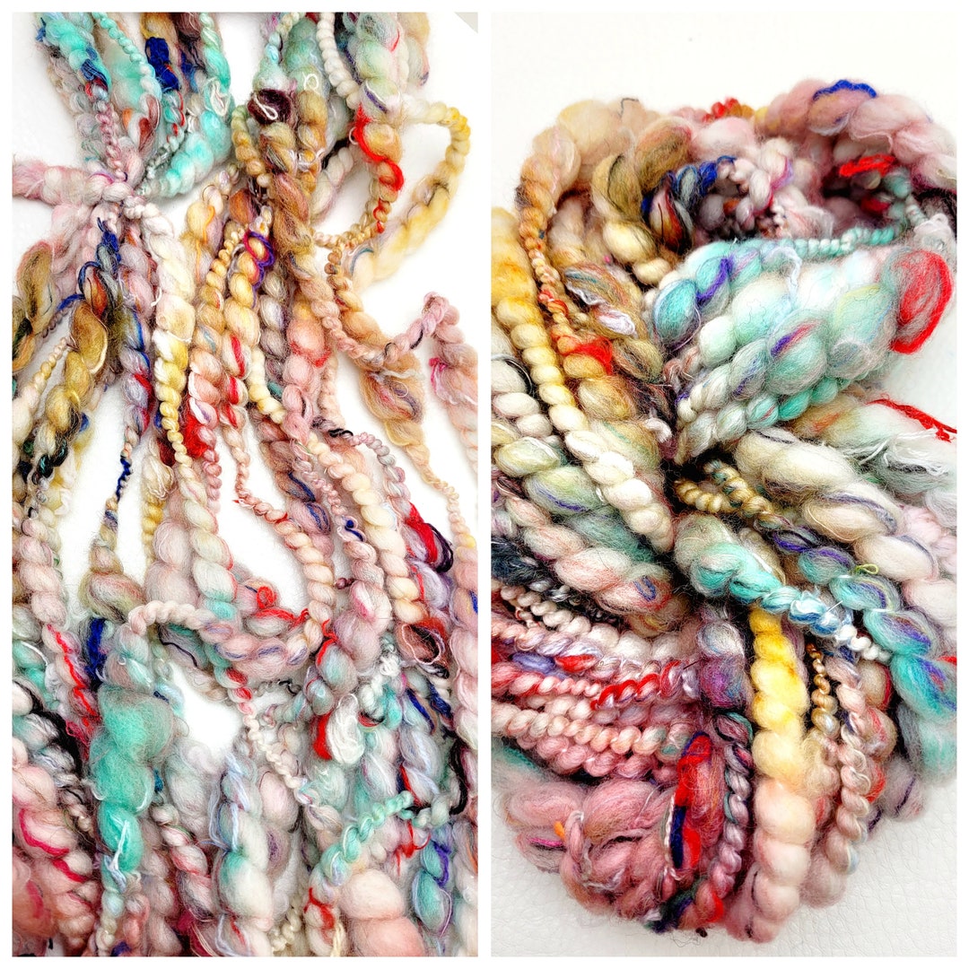 Pastel Blend Art Yarn/ Blue, Yellow, Pink Blend/ Thick & Thin Yarn ...