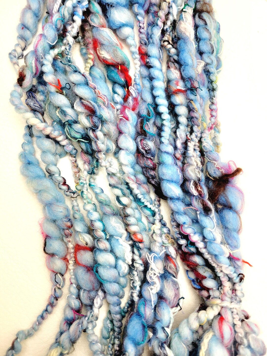 Light Blue Thick & Thin Yarn/ Hand Spun Art Yarn/ Slubs/ Jumbo Coils ...