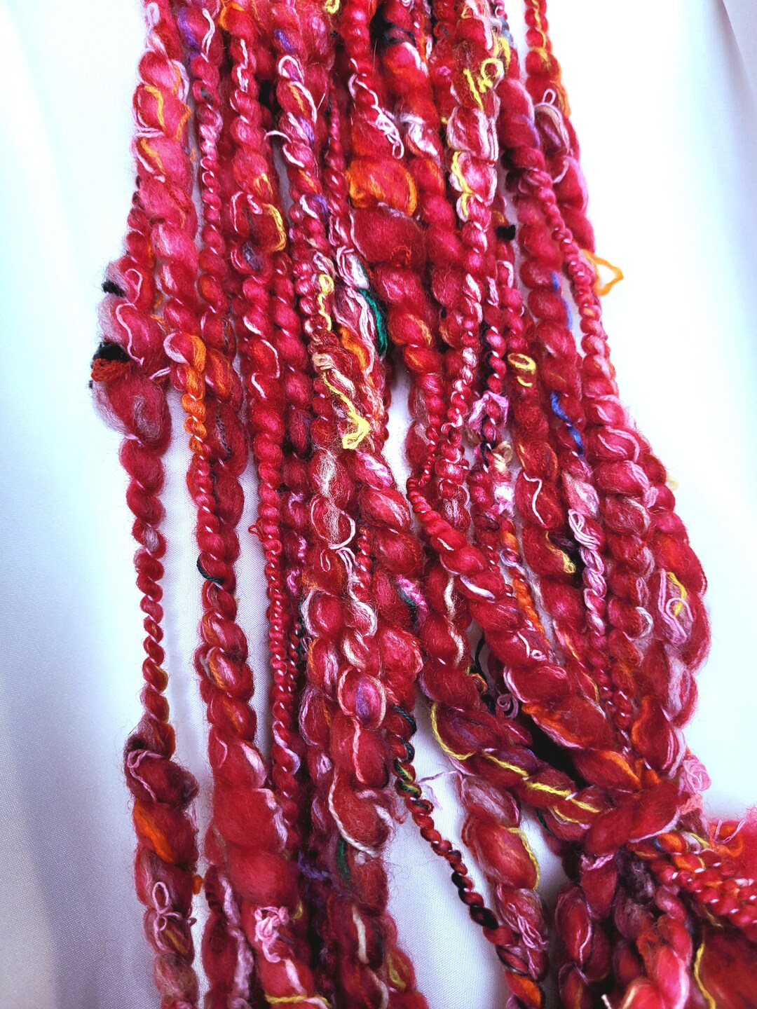 Cherry Red Art Yarn: Thick and Thin Hand Spun Coils - Etsy