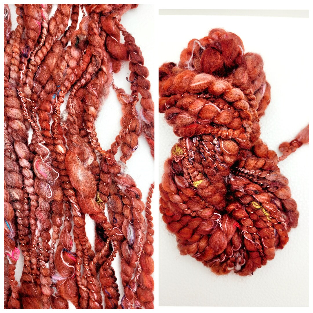 Brick Red Thick & Thin Yarn/ Hand Spun Art Yarn/ Slubs/ Jumbo Coils ...