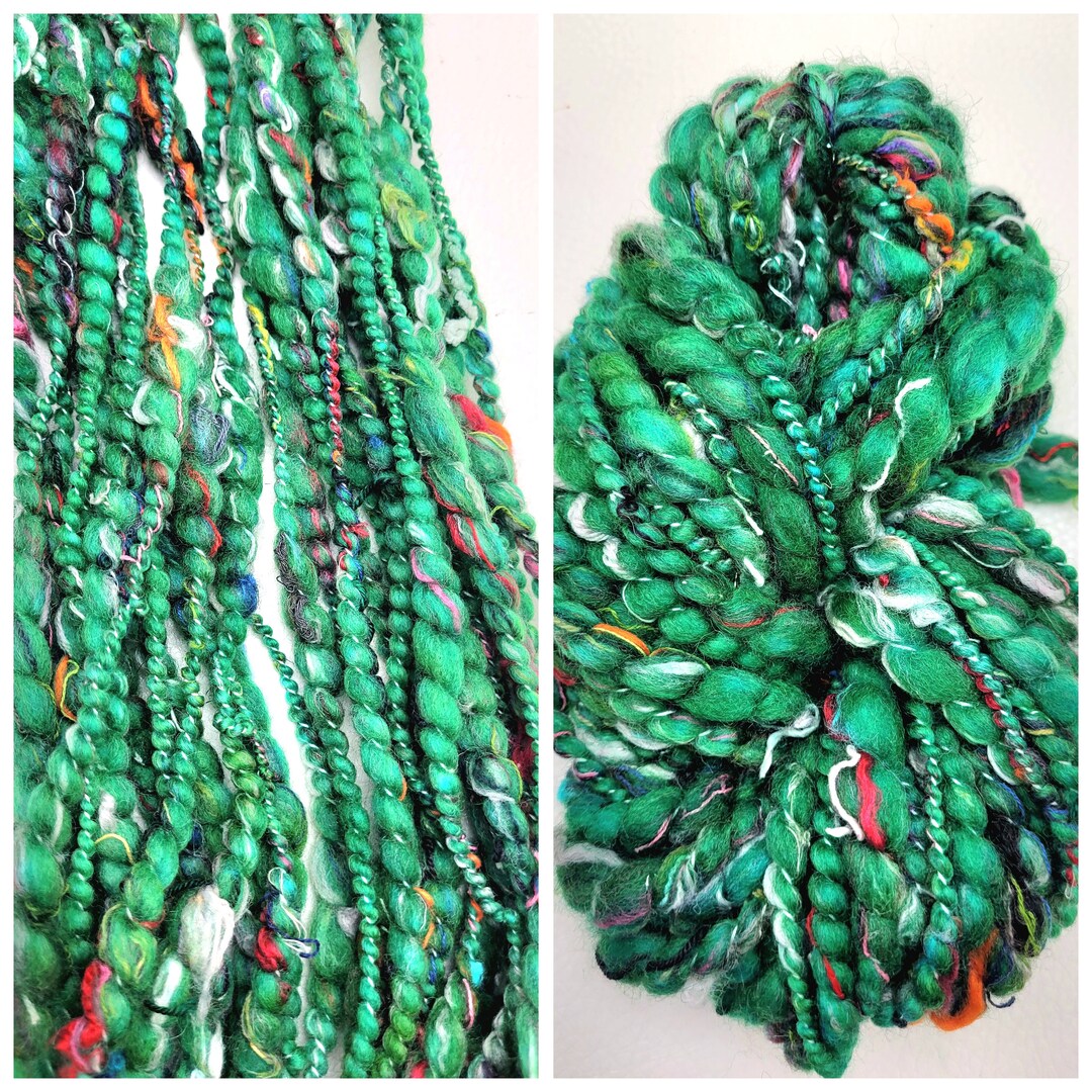 Emerald Green Art Yarn/ Thick & Thin Yarn/ Hand Spun Yarns/ Slubs ...