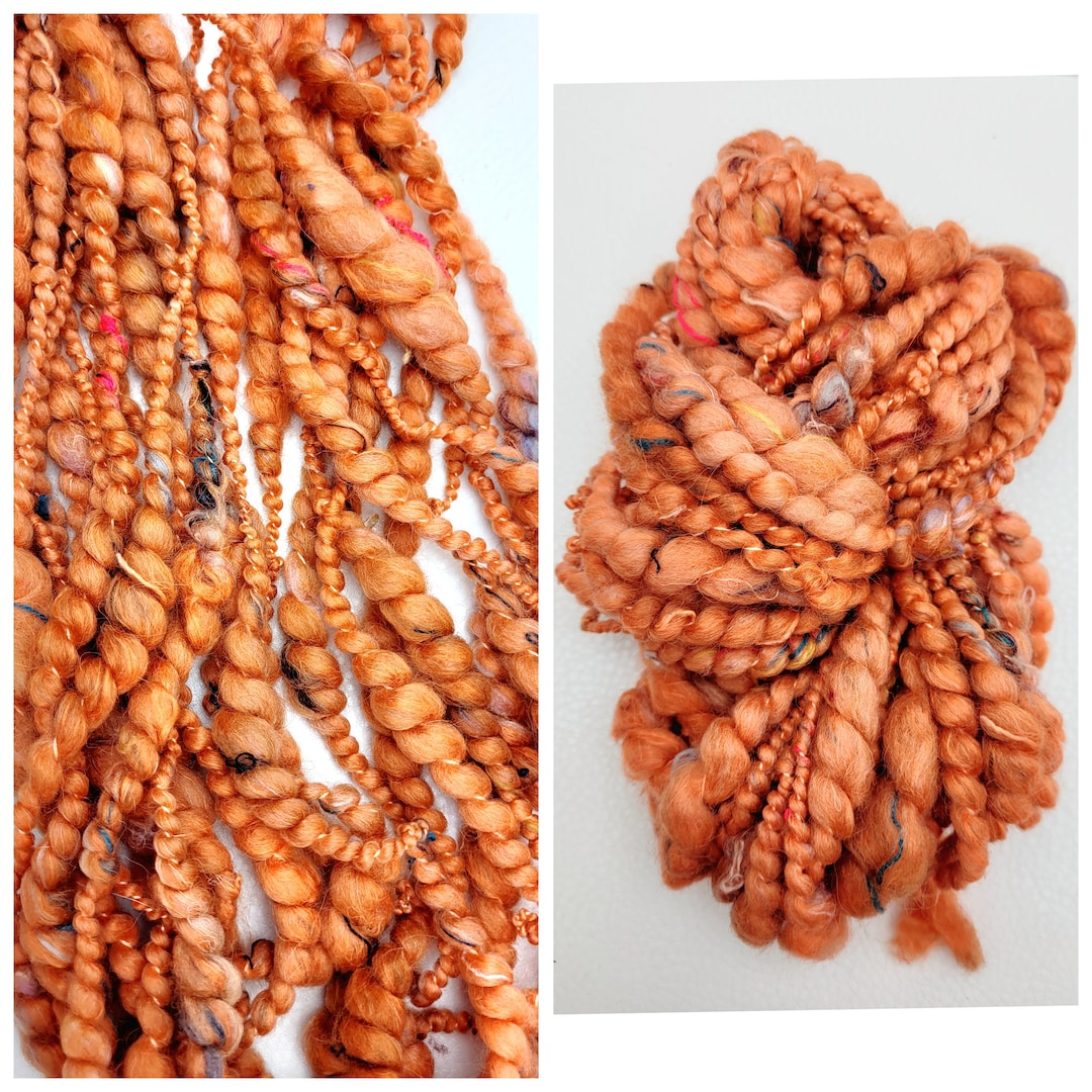 Orange Art Yarn/ Thick & Thin Yarn/ Hand Spun Yarns/ Slubs/ Coils ...