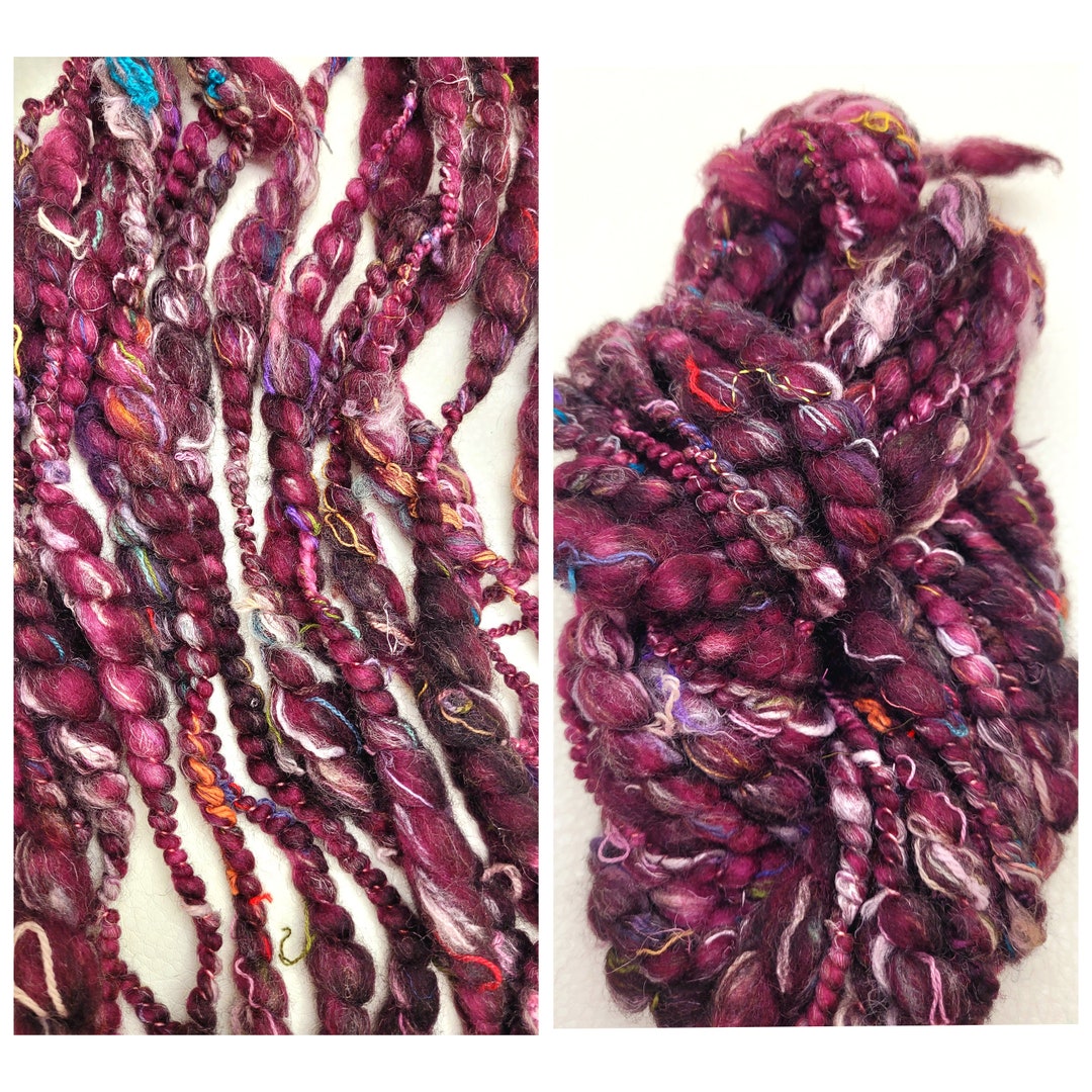 Sangria Purple Yarn/ Thick & Thin Yarn/ Hand Spun Art Yarns/ Slubs ...