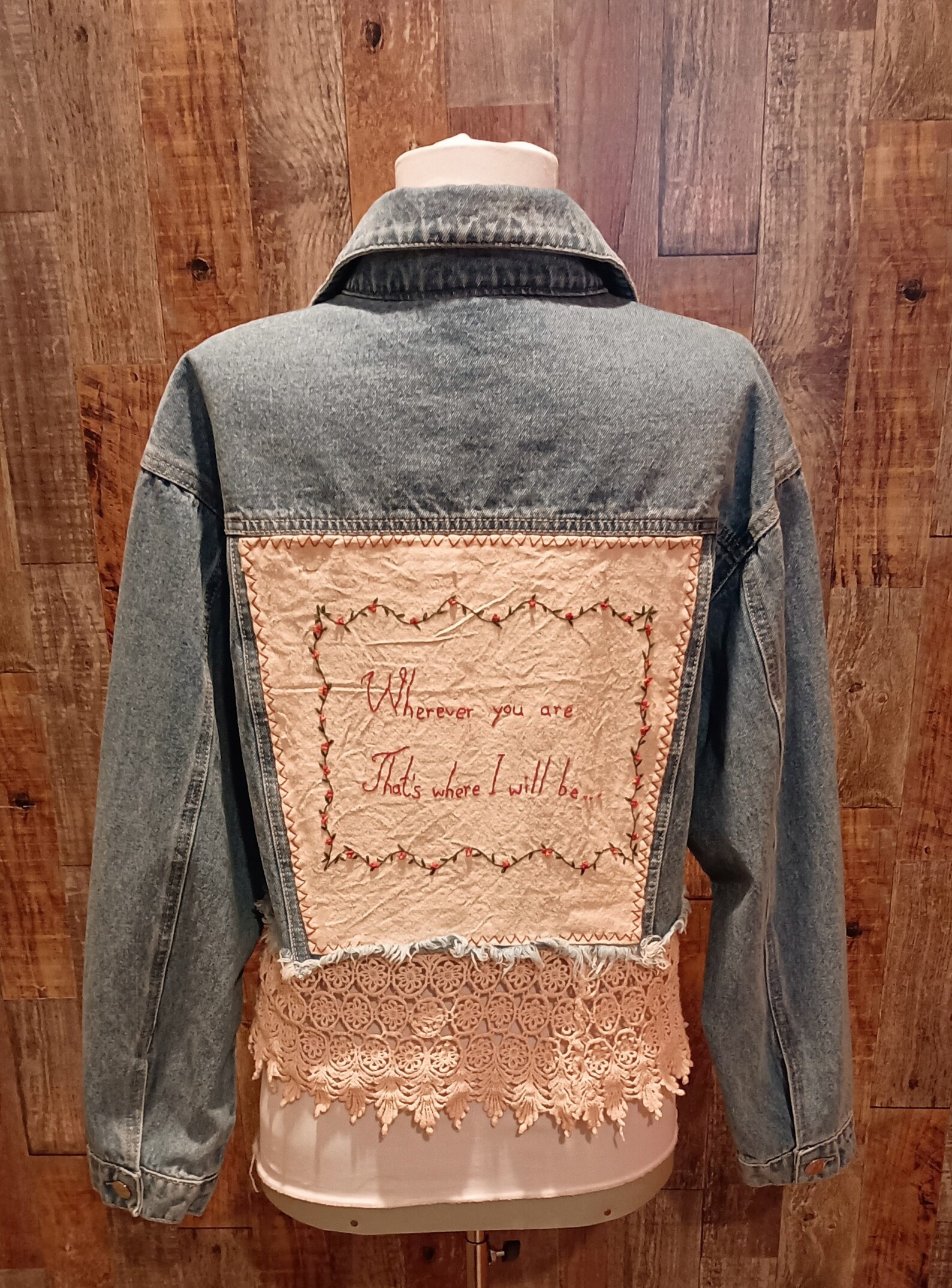 New Slow Stitch Handmade Hand Sewn Upcycled Blue Jean Jacket Lace ...