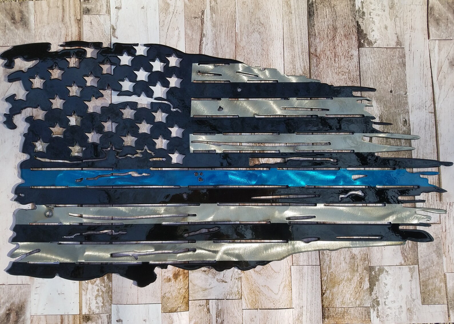 Tattered Blue Line Metal Flag Back the Blue - Etsy Singapore