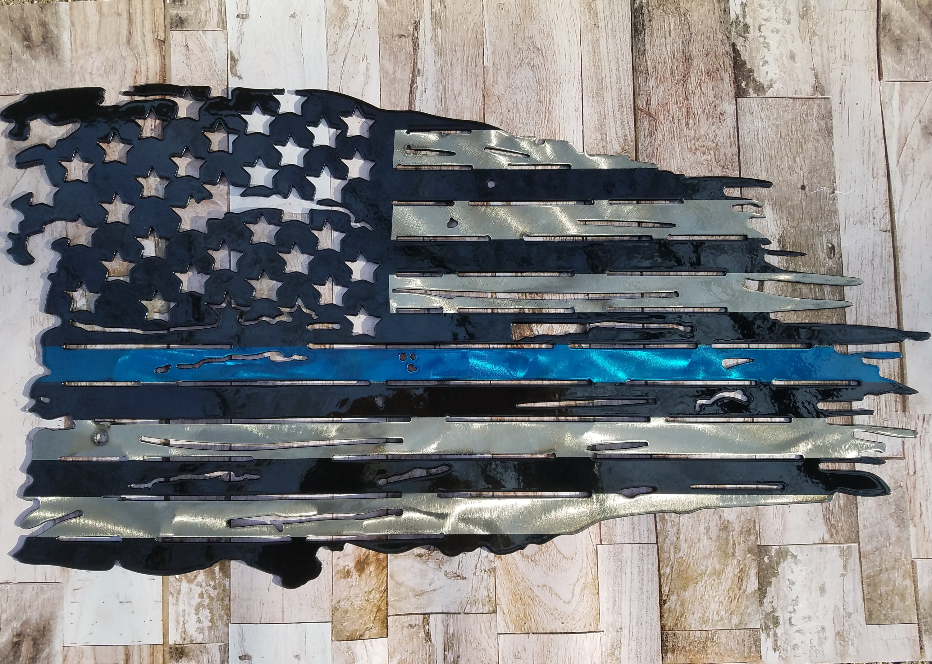 Tattered Blue Line Metal Flag Back the Blue - Etsy