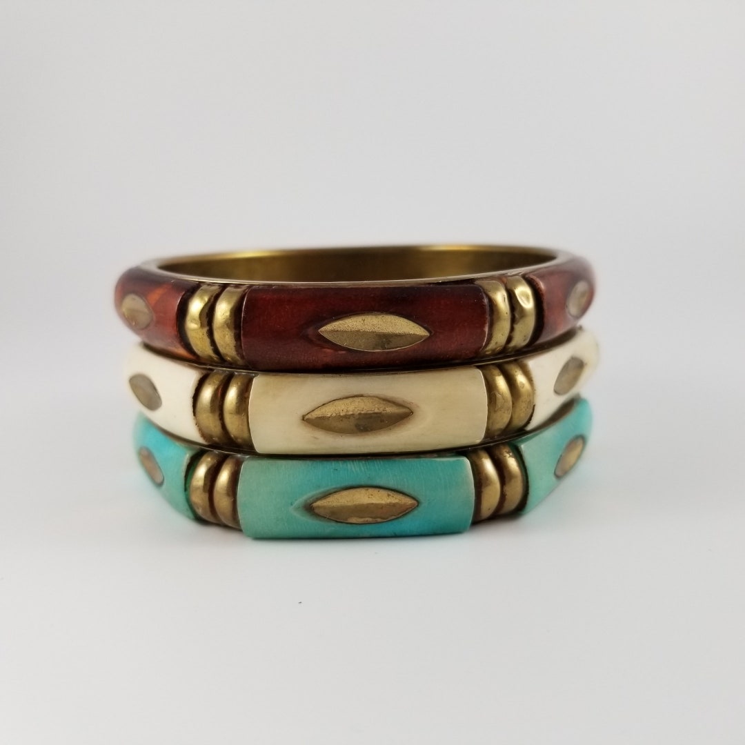 Vintage Brass and Bone Bangles - Etsy