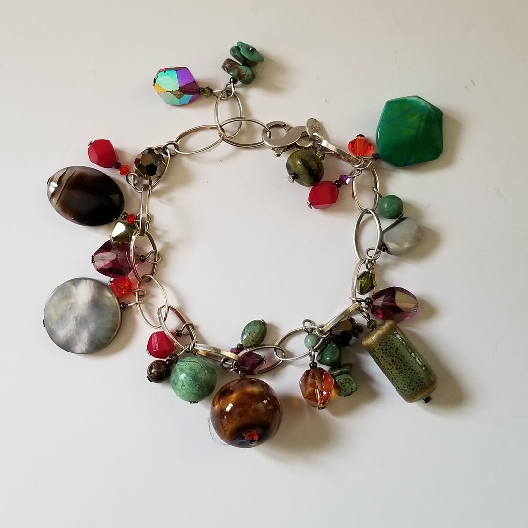 Emily Ray Sterling Silver Multi Glass and Stone Bracelet - Etsy
