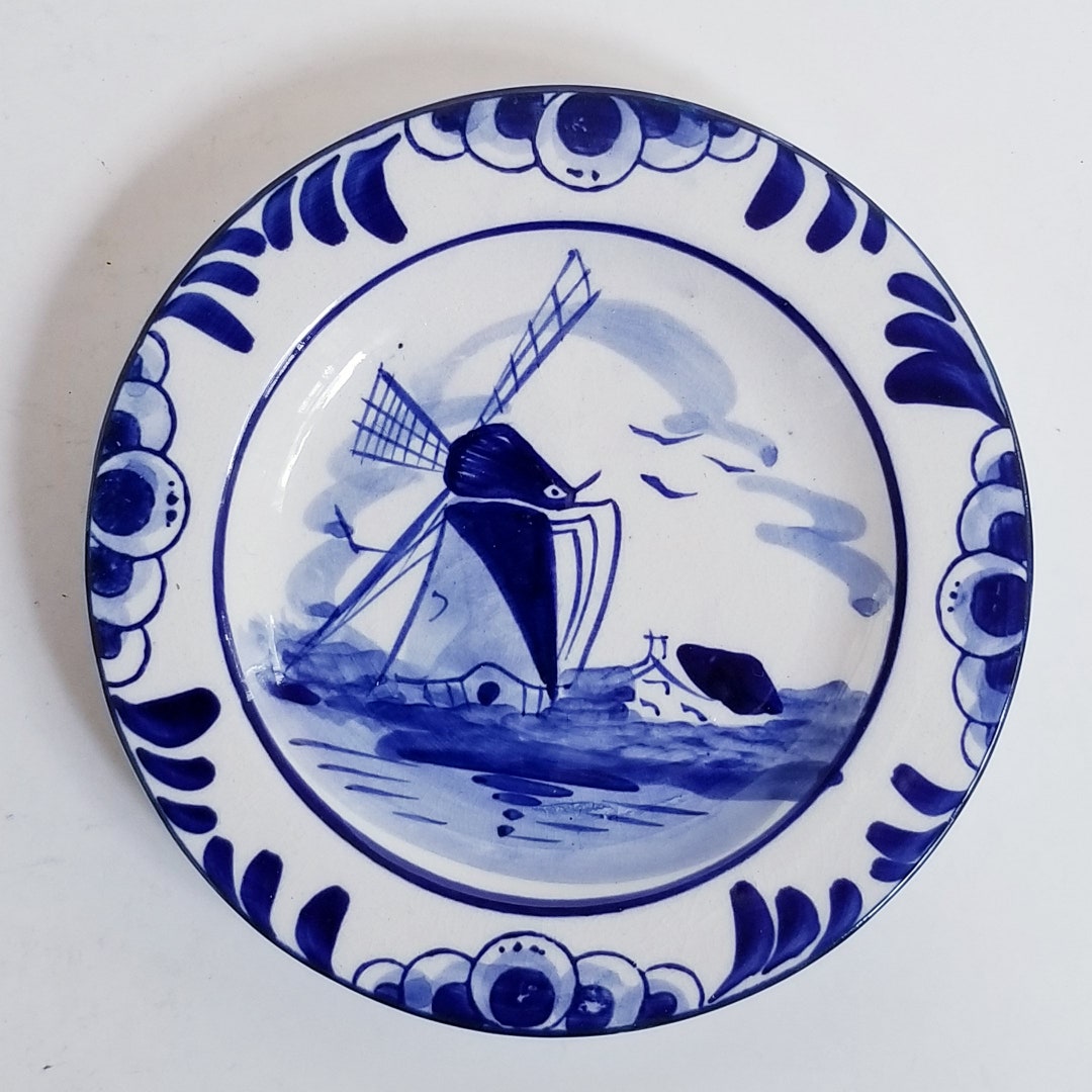 Delft Blue Miniature Mini Windmill Plate Holland - Etsy
