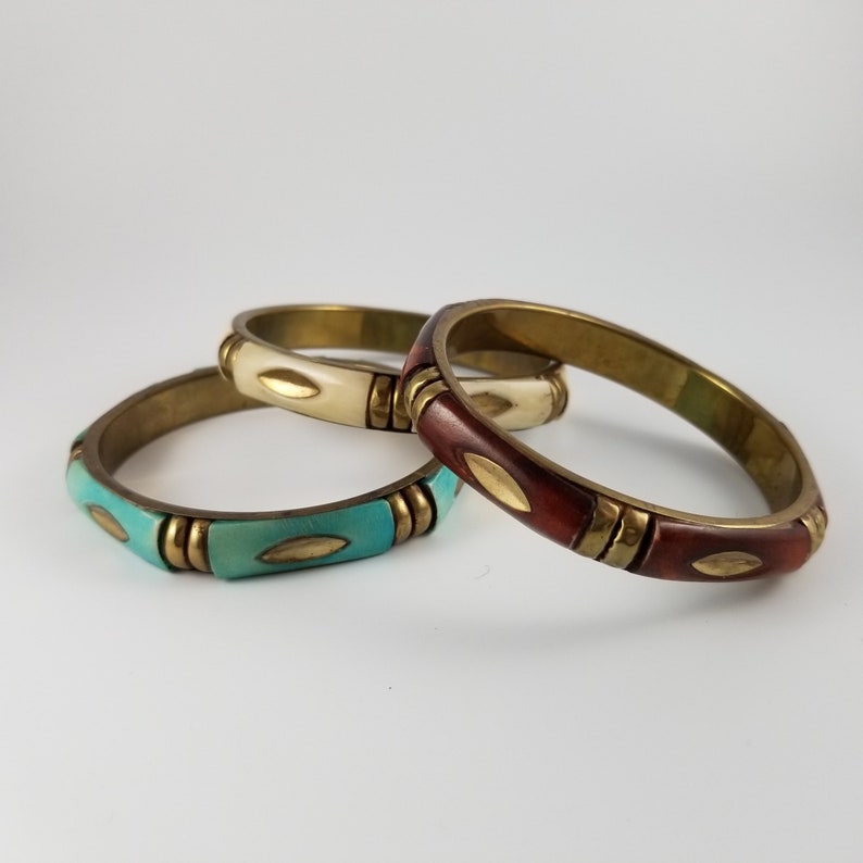 Vintage Brass and Bone Bangles - Etsy