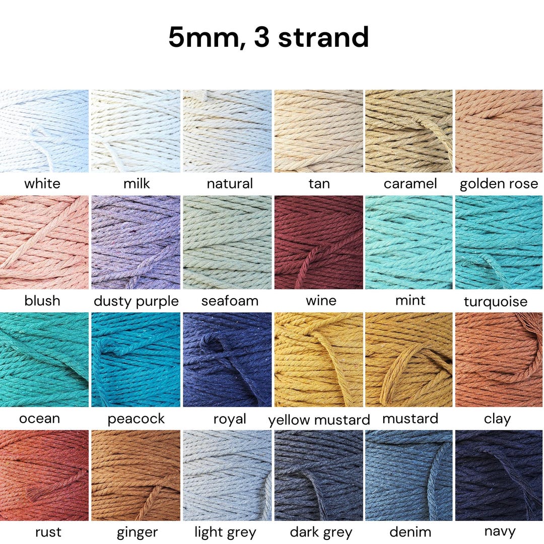 5mm Macrame Cord 1kg, 3 Ply Bulk Coloured Cotton Rope, 3 Strand Twisted ...
