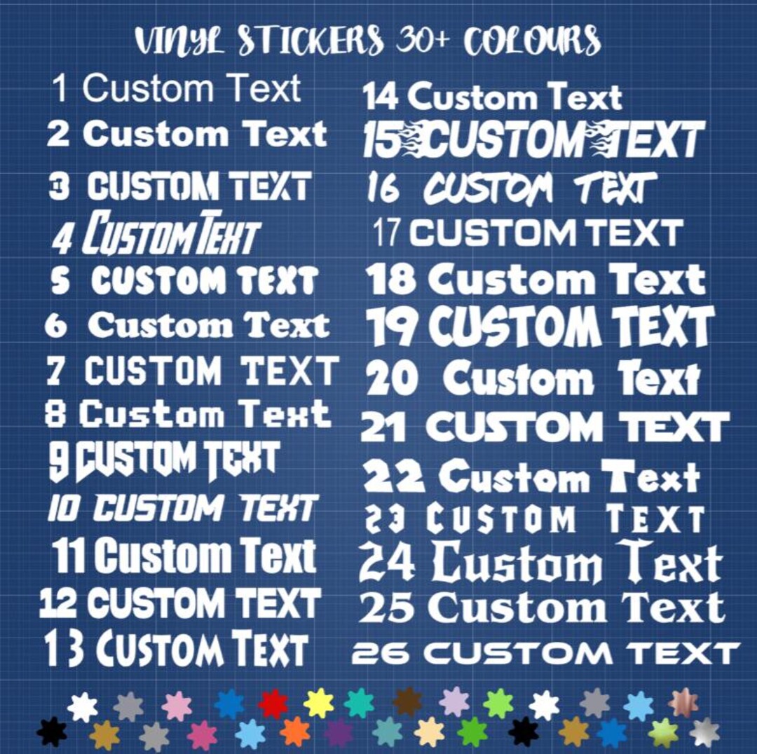 Personalised Name Vinyl Decals 25 Fonts - 30 Colours 2.5cm to 15cm ...