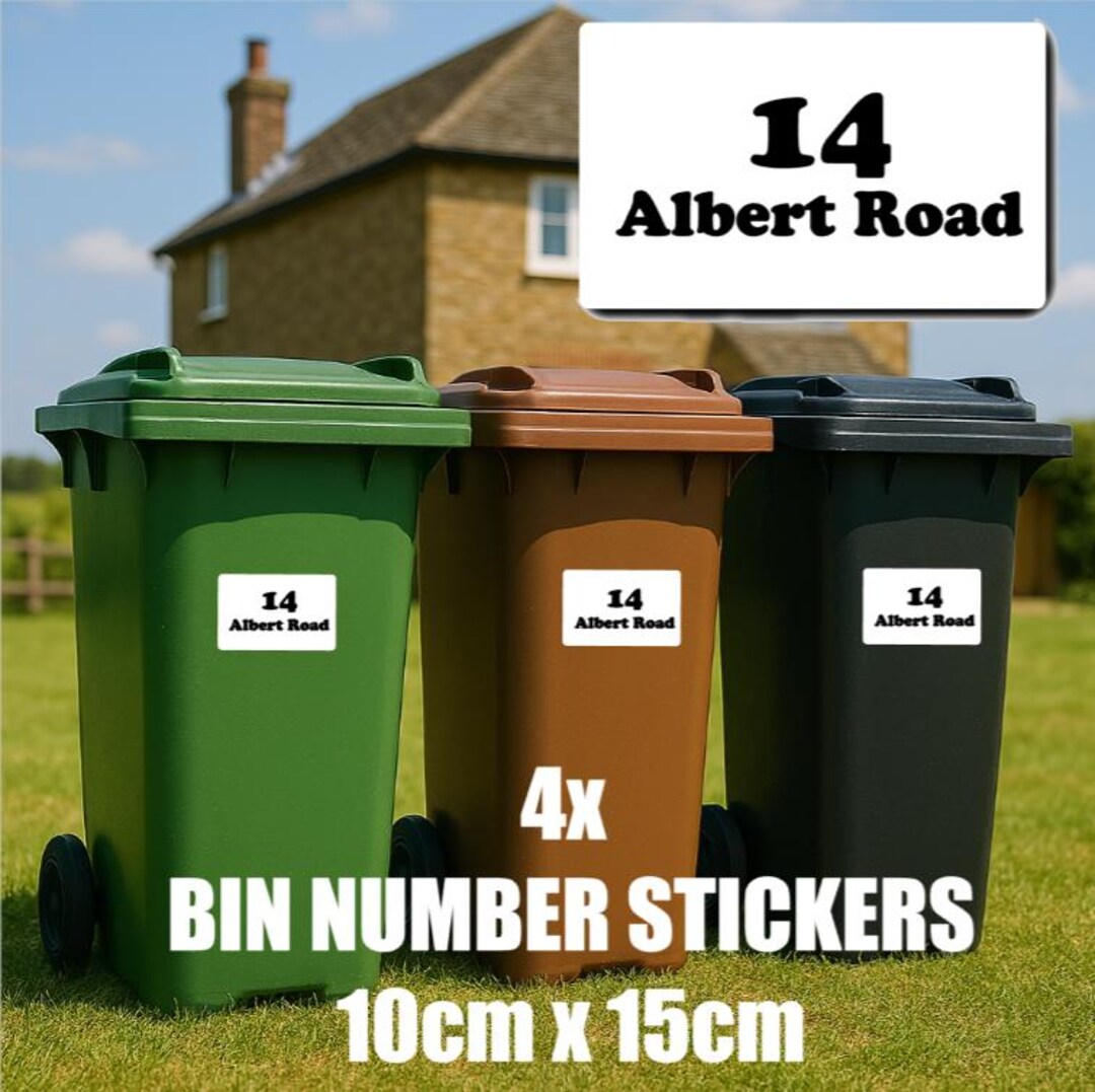 X4 Wheelie Bin Stickers Numbers Personalised Custom House Street Bin ...
