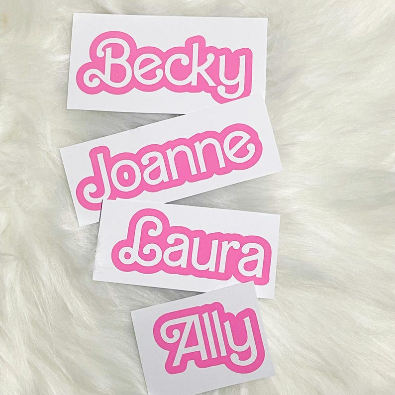 Personalised Name Barbie Style Name Vinyl Sticker Water Bottle Lunch ...