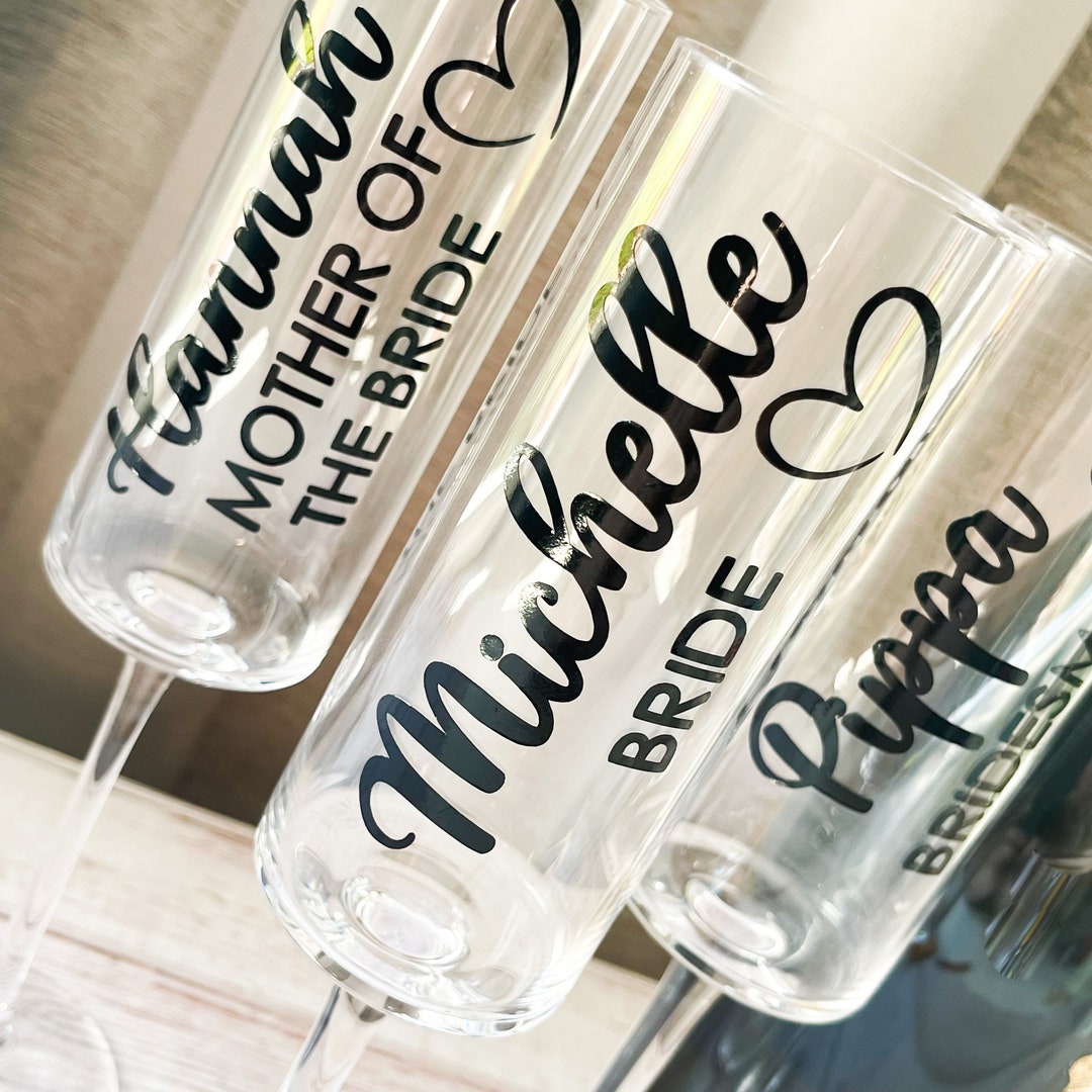 Glass Vinyl Decals ~ Wedding Flute Decals ~ Name & Role Set ~ Champagne ...