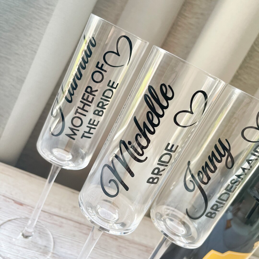 Glass Vinyl Decals ~ Wedding Flute Decals ~ Name & Role Set ~ Champagne ...