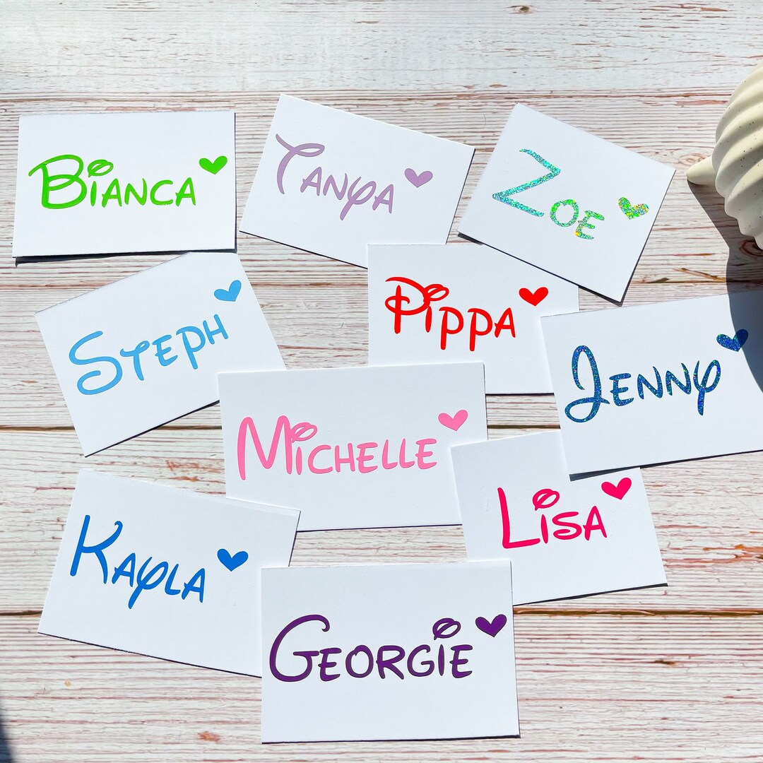 1,3,5,10 Personalised Disney Name Sticker Decal Word Label Vinyl Glass ...