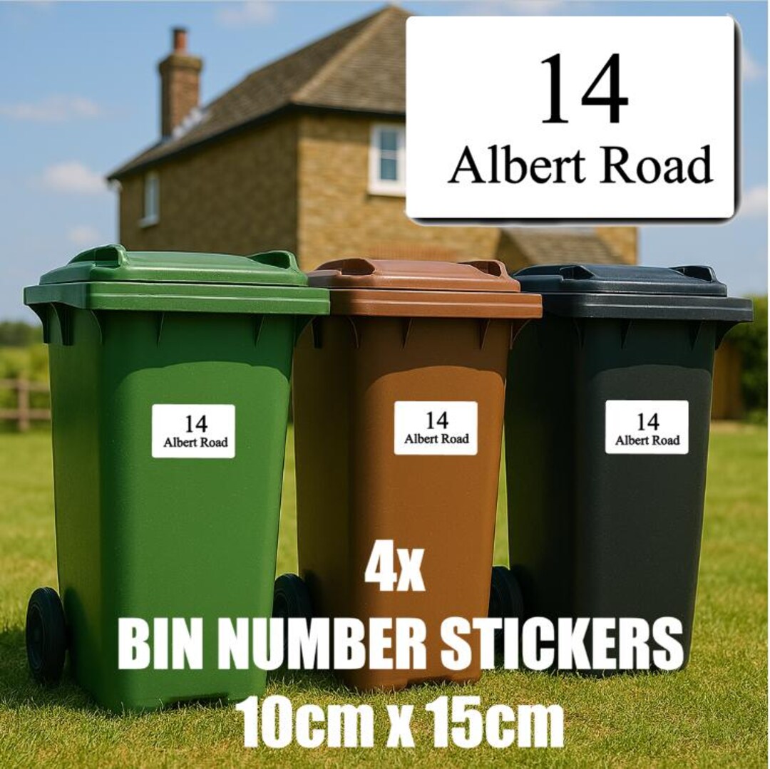 X4 Wheelie Bin Stickers Numbers Personalised Custom House Street Bin ...