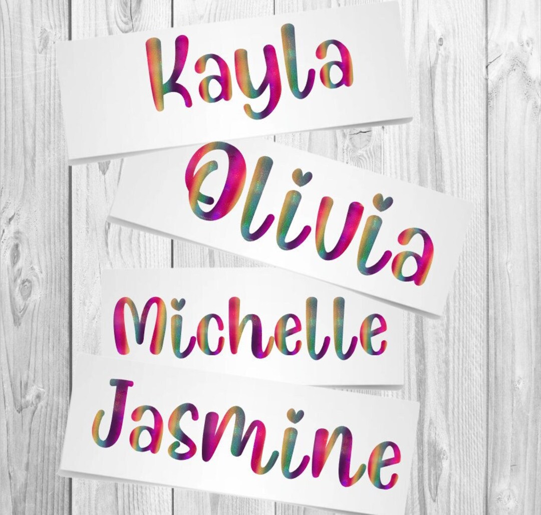 Personalised Name Sticker Rainbow Glitter Decal Word Label Vinyl Glass ...