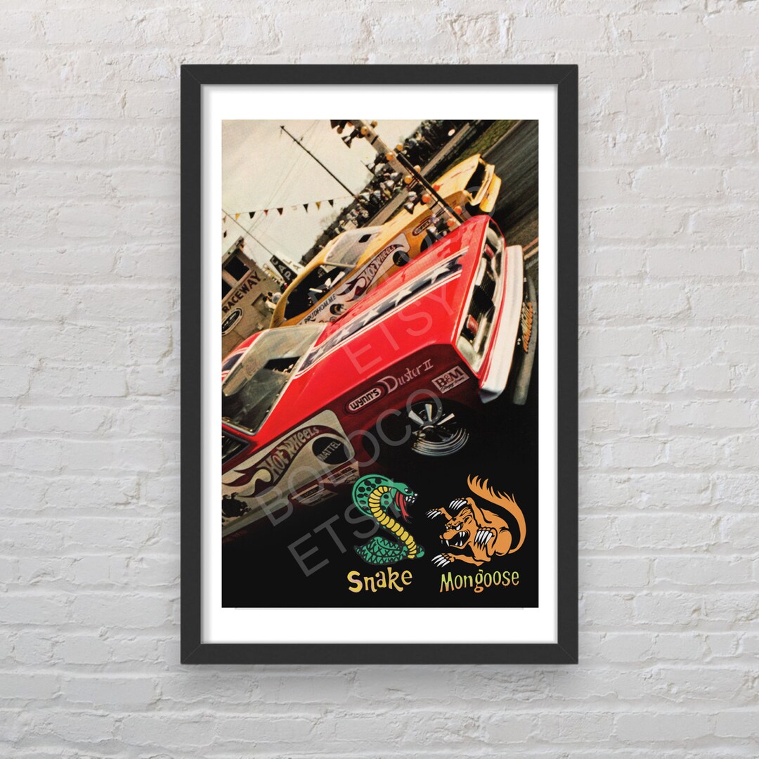 Vintage Hot Wheels Redlines Poster Mongoose & Snake Racing Print 11" X ...