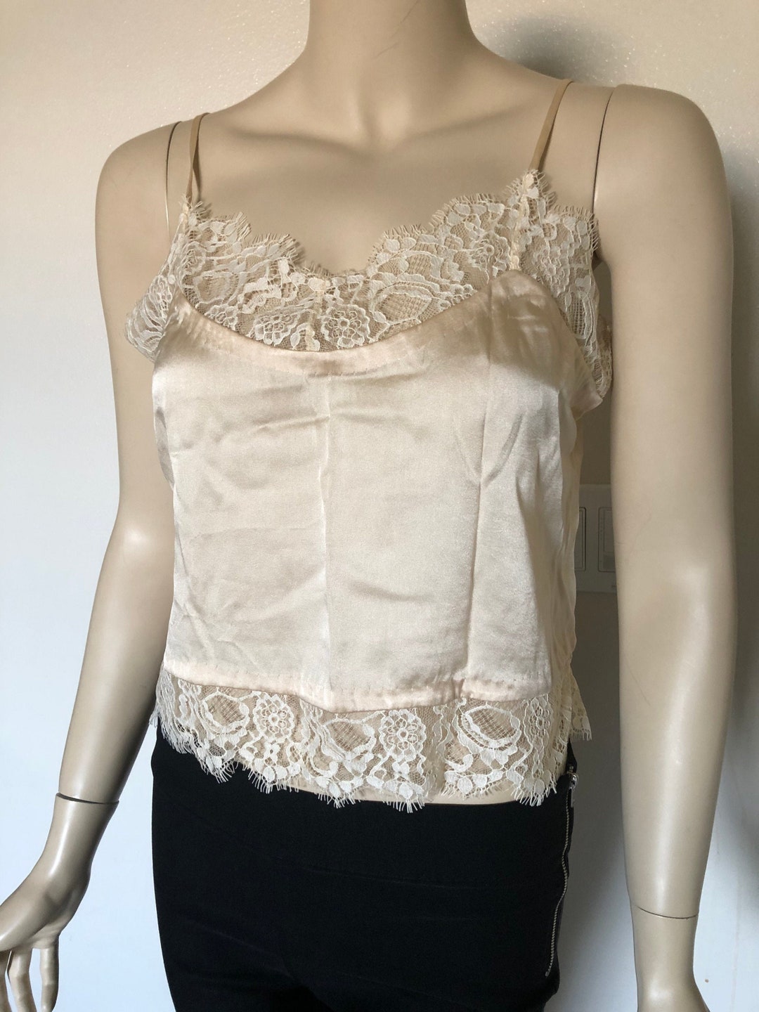 Real Silk Satin Stretch Satin Cami in Natural With Lace- /luxury ...