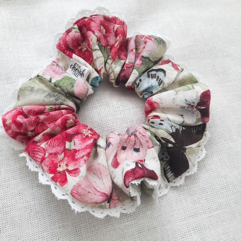 Floral Lace Scrunchie, Cottagecore Hair Accessory, Butterfly Print - Etsy