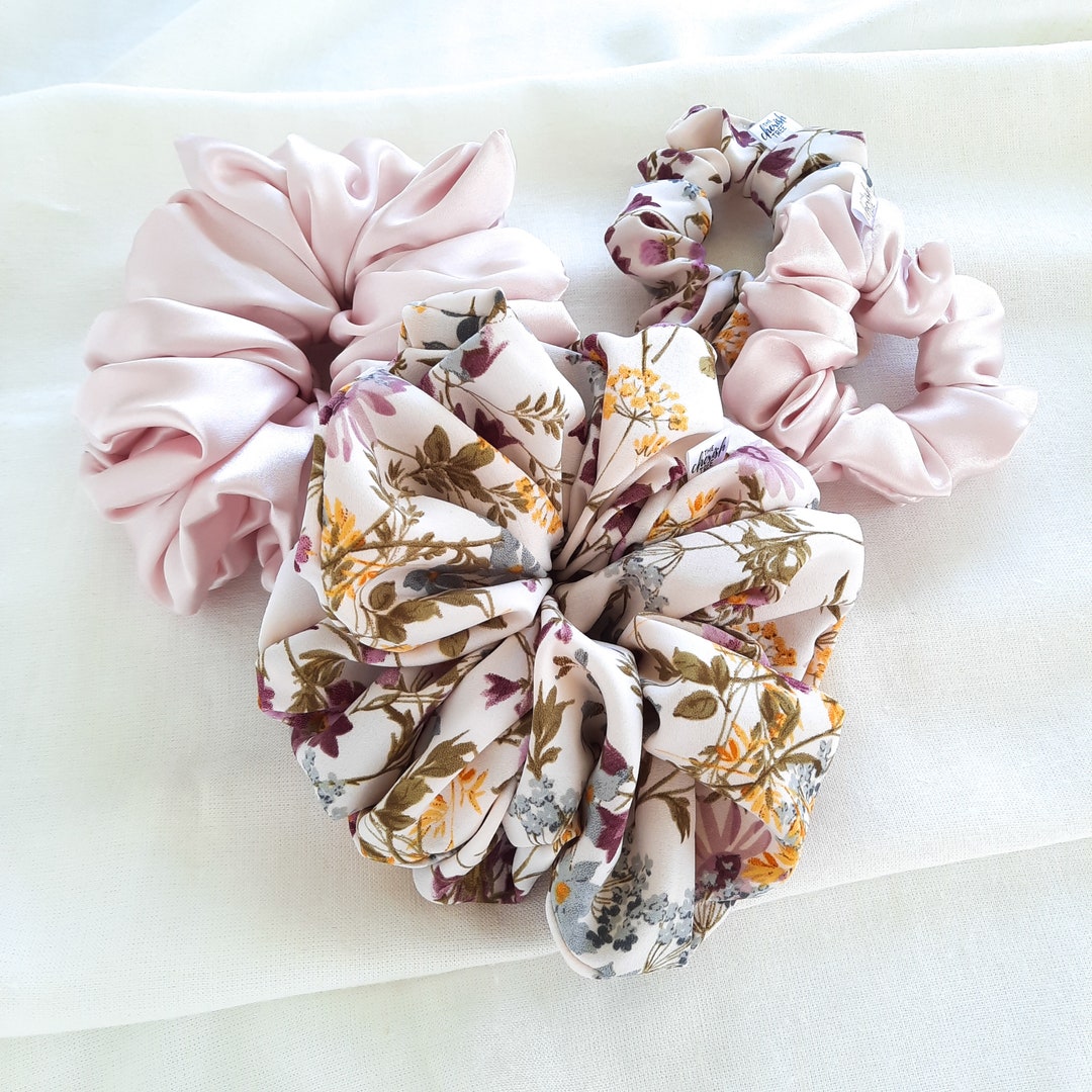 XL Scrunchie, Floral Satin Scrunchies, Soft Satin Oversized Scrunchie ...