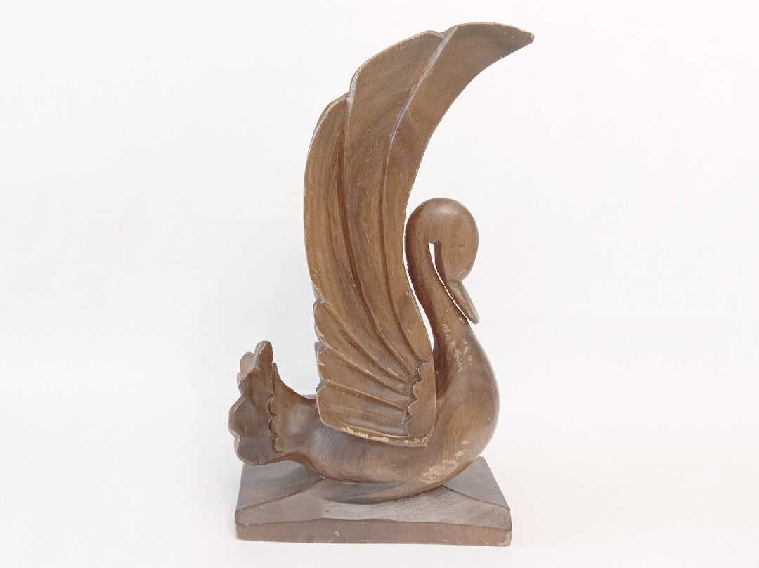 Large Art Deco Style Wooden Carved Swan Circa 1940 Stylish Vintage Swan ...