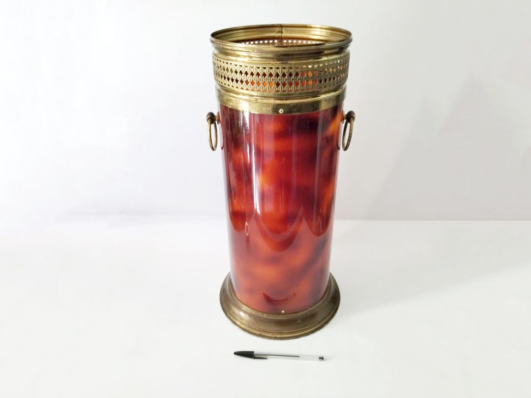 Vintage Faux Tortoise Shell and Brass Umbrella Stand With Brass Handles ...