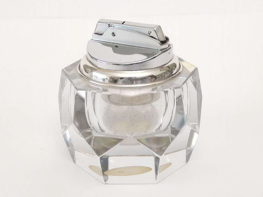 Vintage Cut Glass Table Lighter Circa 1970 Clear Faceted Crystal Table ...