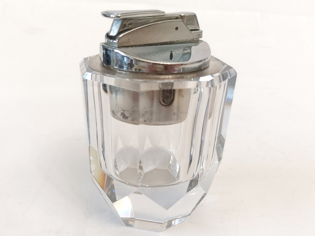 Vintage Cut Glass Table Lighter Circa 1970 Clear Crystal Table Lighter ...