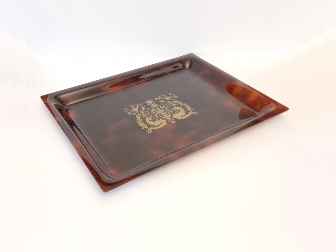 Large Faux Tortoise Shell Tray With Gold Design Circa 1960 From Spain ...